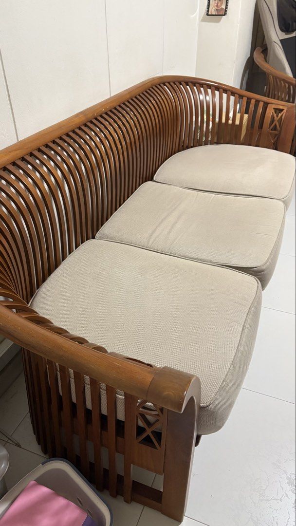 Wooden Sofa Set with Cushions and Side Table, Furniture & Home Living ...