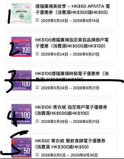 MTR coupon 青衣城、康城 e-Coupon 港鐵商場優惠券, 門票＆禮券, 現金券、兌換券、禮券 - Carousell