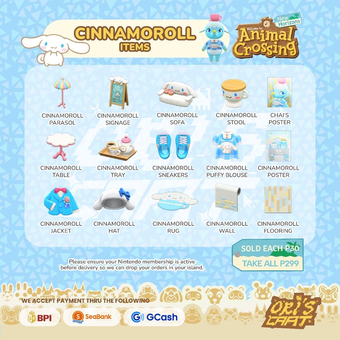 Animal Crossing Cinnamoroll, Pompompurin, Hello Kitty, Kerokerokeroppi ...