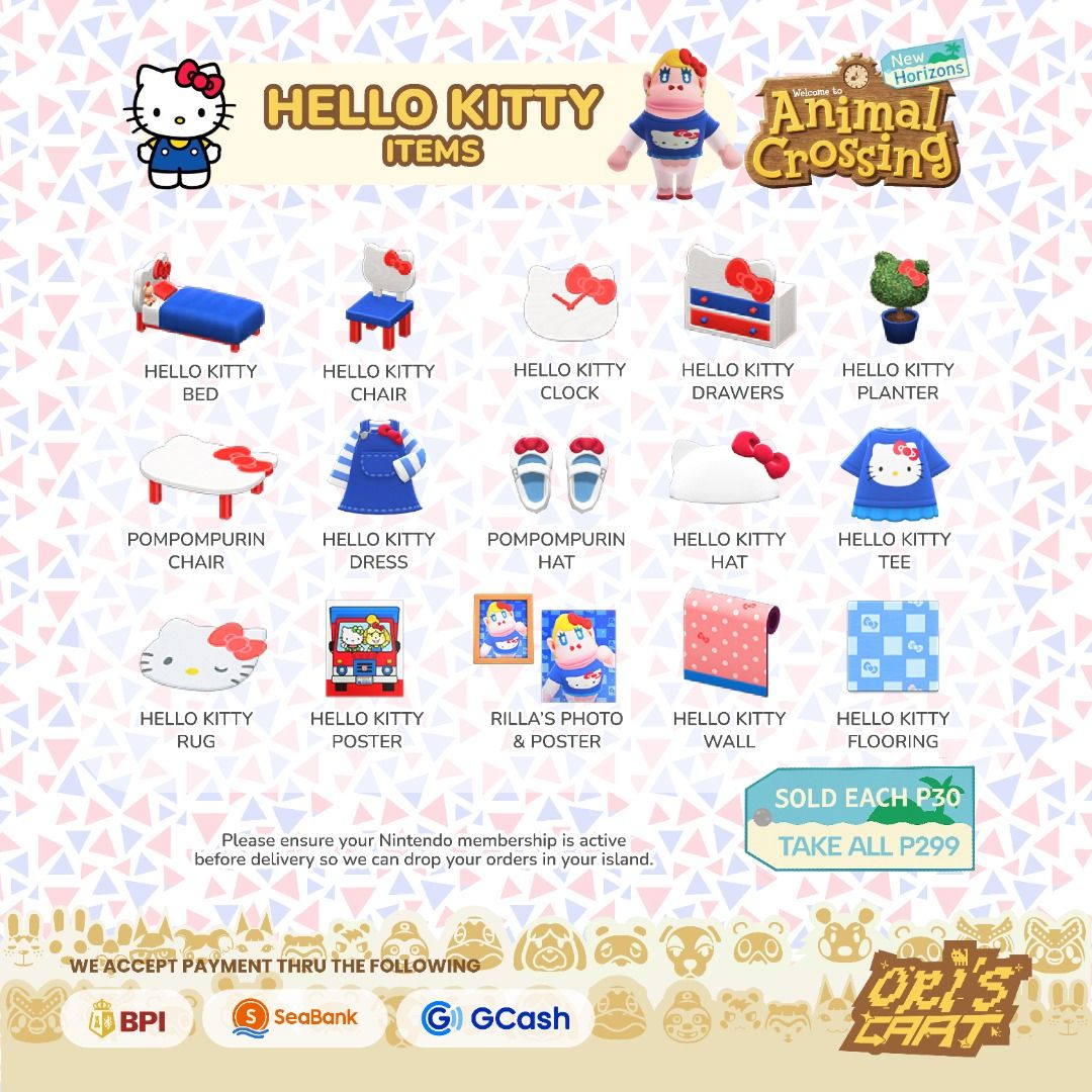 Animal Crossing Cinnamoroll, Pompompurin, Hello Kitty, Kerokerokeroppi ...
