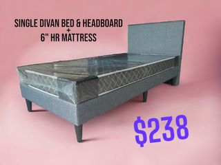 Faux leather divan with headboard, Furniture & Home Living, Furniture ...
