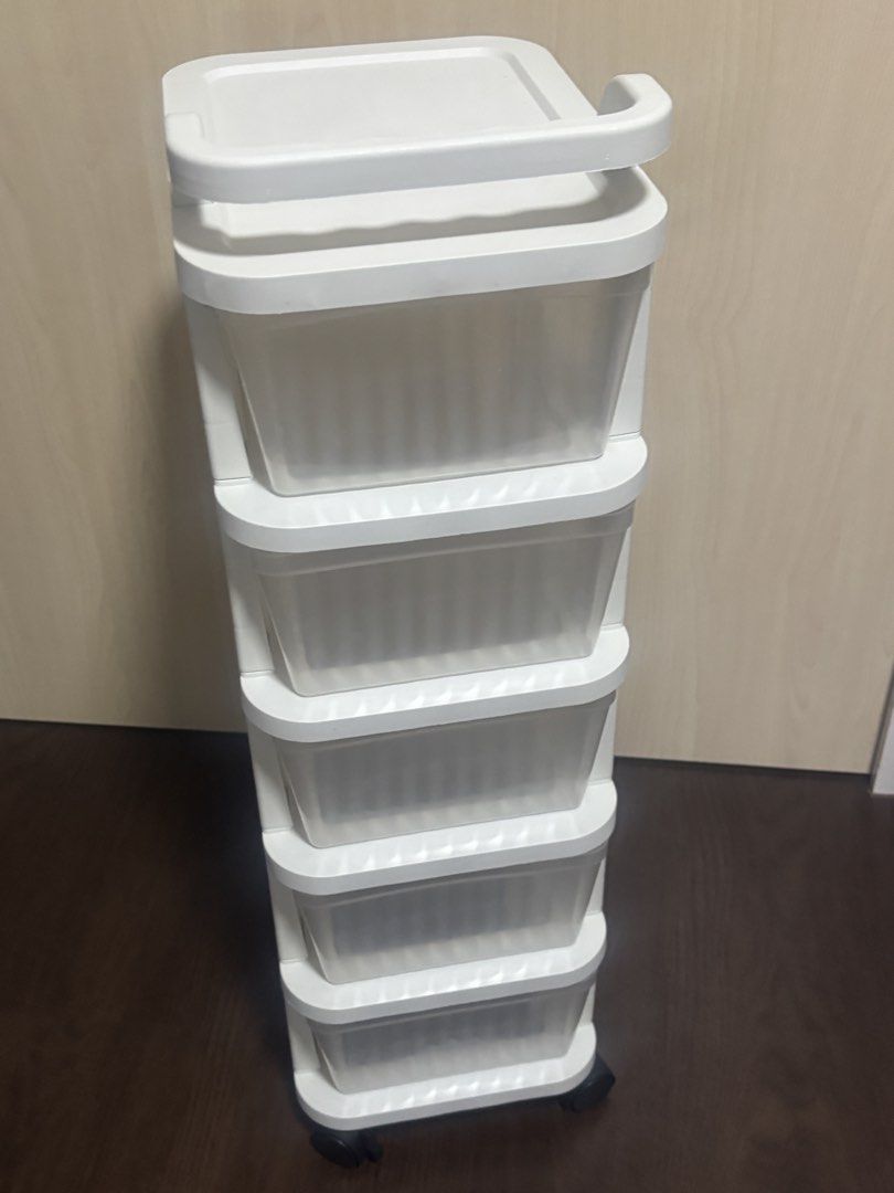 White 6-Drawer Rolling Storage Cart with Handle, Furniture & Home ...