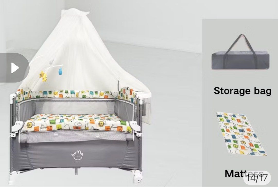 Bumo Baby Playpen Crib with Mosquito Net and Storage Bag, Babies & Kids ...