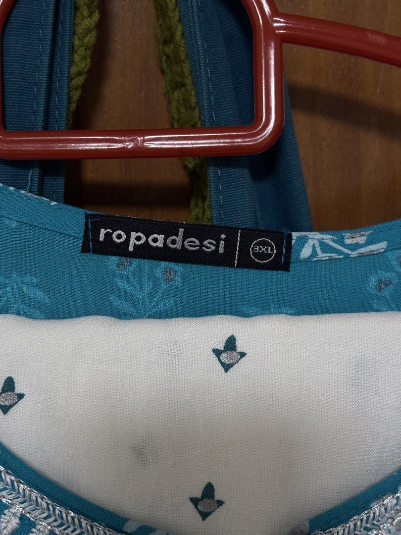 Ropadesi Teal Kurti with White Embroidery with pants 3XL, Women's ...