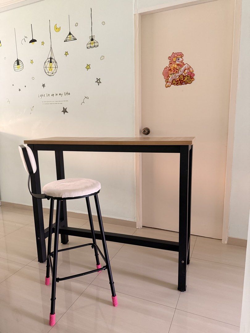 Wooden Bar Table with Stool, Furniture & Home Living, Furniture, Tables ...