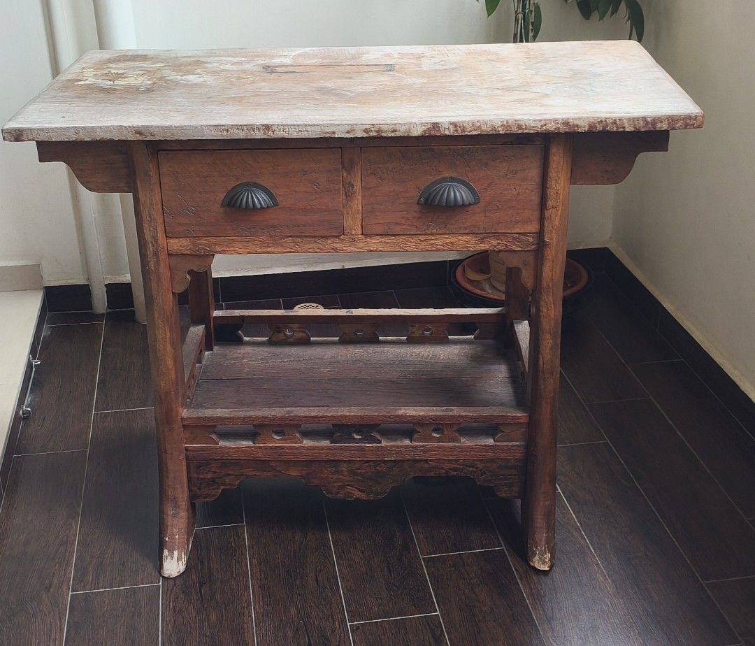 Wooden Side Table with Two Drawers and Shelf, Furniture & Home Living ...