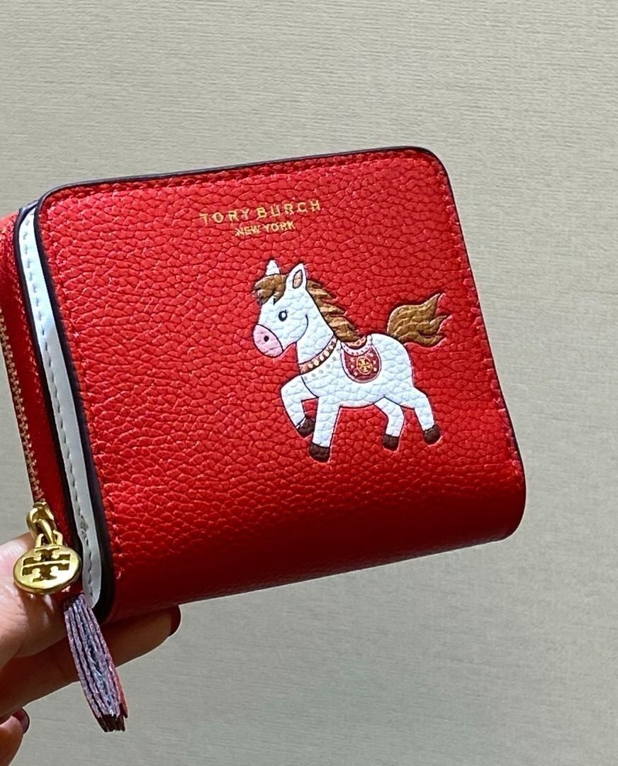免順豐運費💗 Tory Burch Pony Embroidered Pebbled Leather Mini Zip Wallet|, 女裝 ...