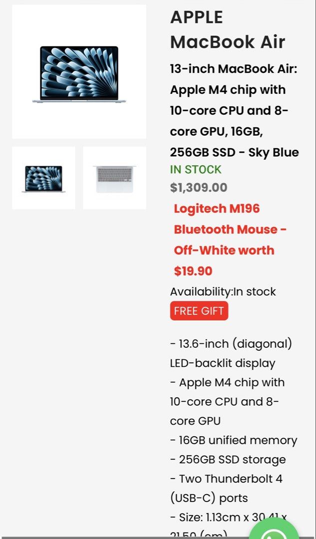 Apple MacBook Air M4 Sky Blue 13.6-inch 16GB 256GB SSD, Computers ...