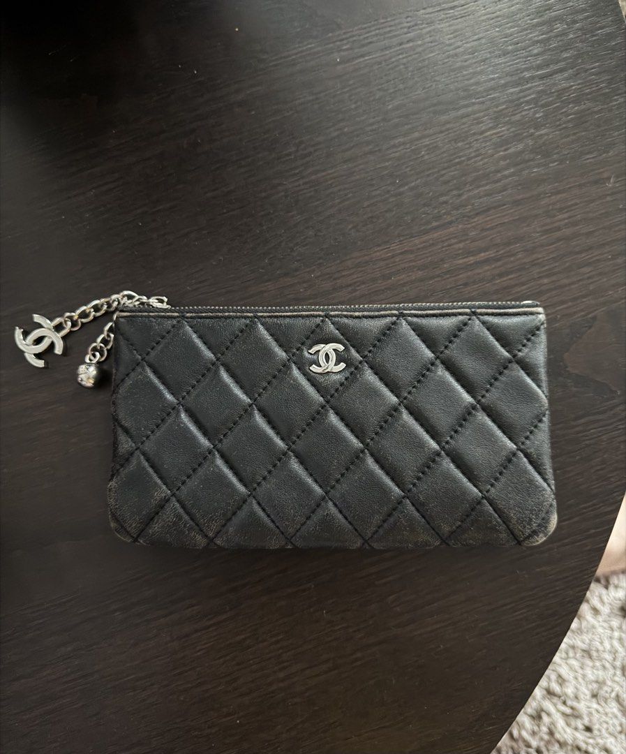 Chanel Black Quilted Leather Pouch with Charm, Luxury, Bags & Wallets ...
