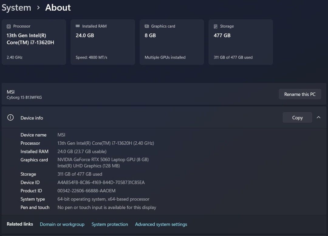 MSI Cyborg 15 813WTKG Laptop - i7-13620H, RTX 5060, 24GB RAM, Computers ...
