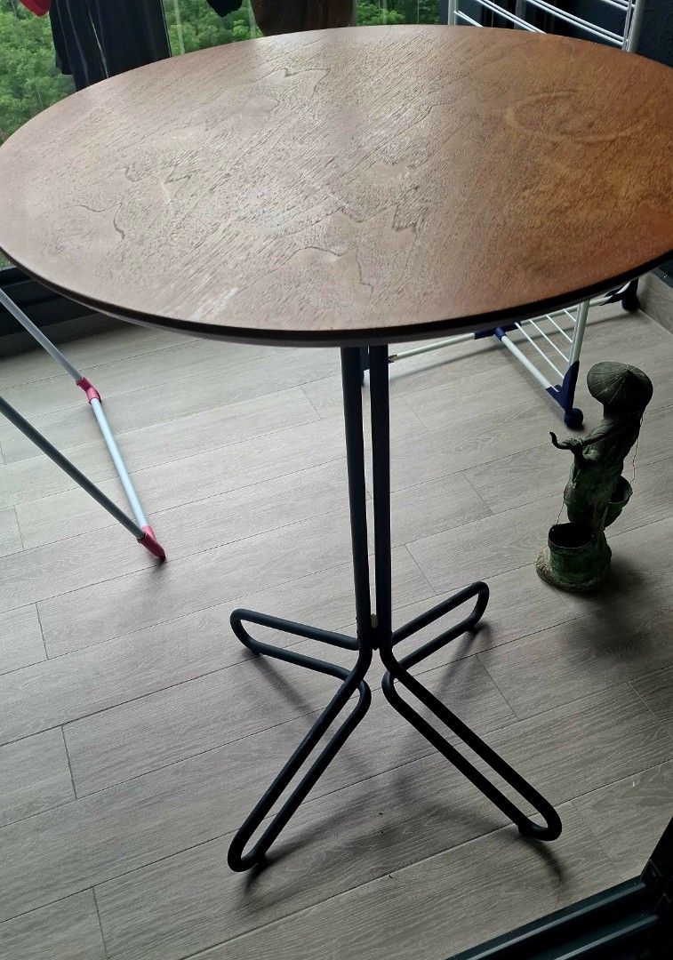 Round Bar Table with 2 Wooden Stools, Furniture & Home Living ...