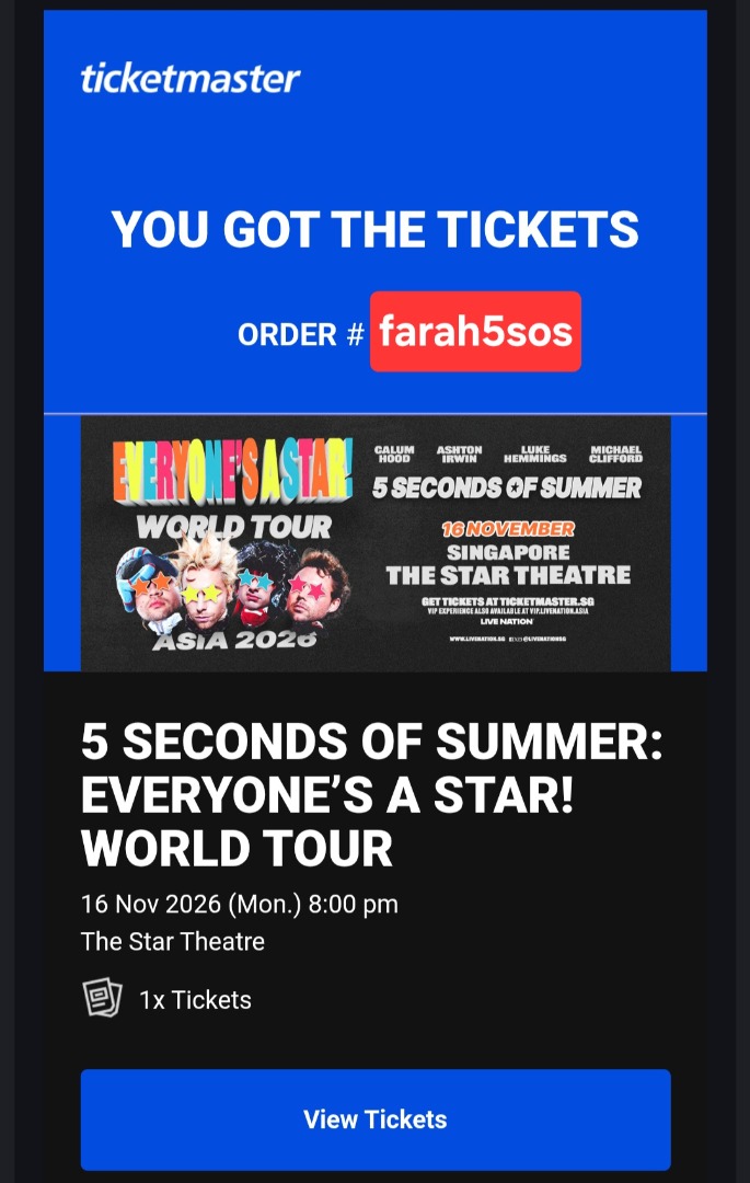 5SOS EAS Tour SG - Day 1 (16 nov) Section K, Tickets & Vouchers, Event ...