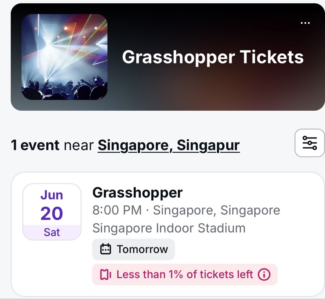 Grasshopper Concert Tickets - Singapore Indoor Stadium, Tickets ...