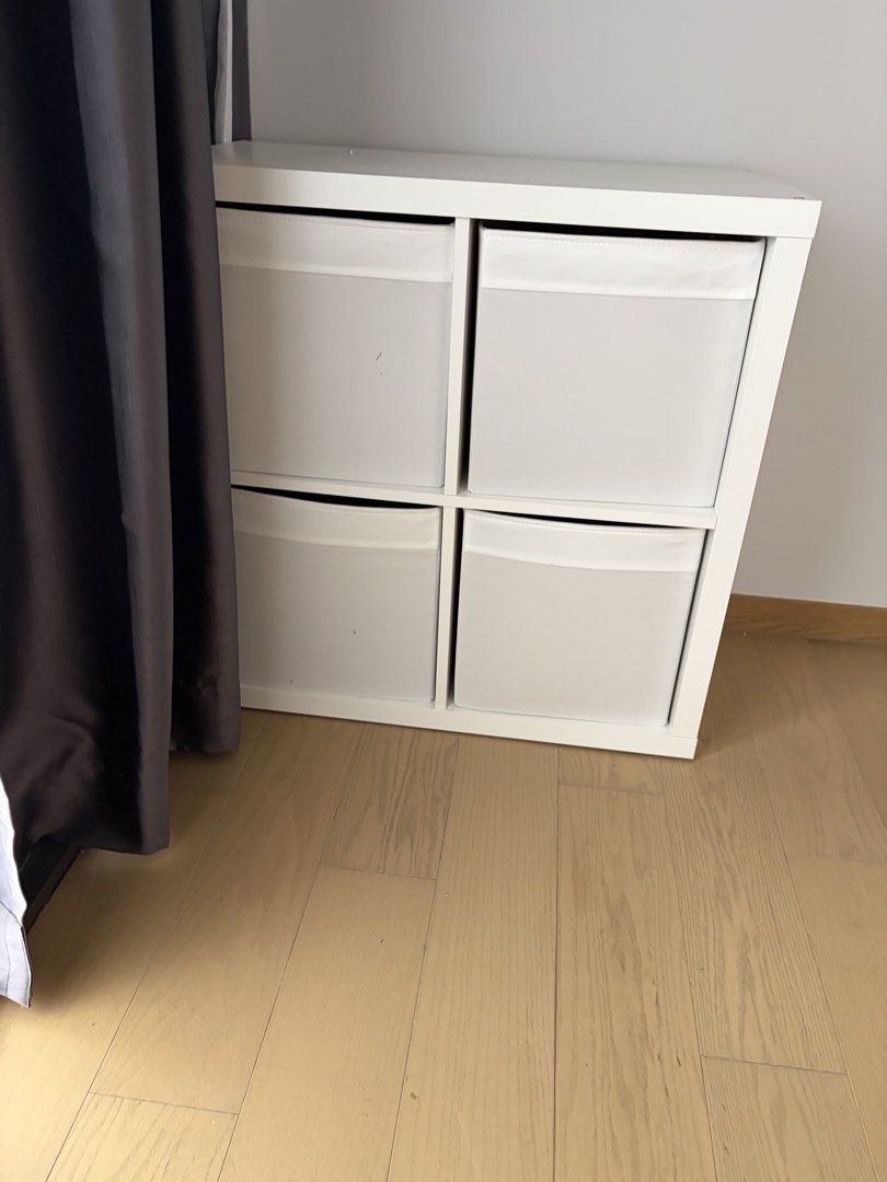 White 4-Cube Storage Unit with Fabric Bins, Furniture & Home Living ...