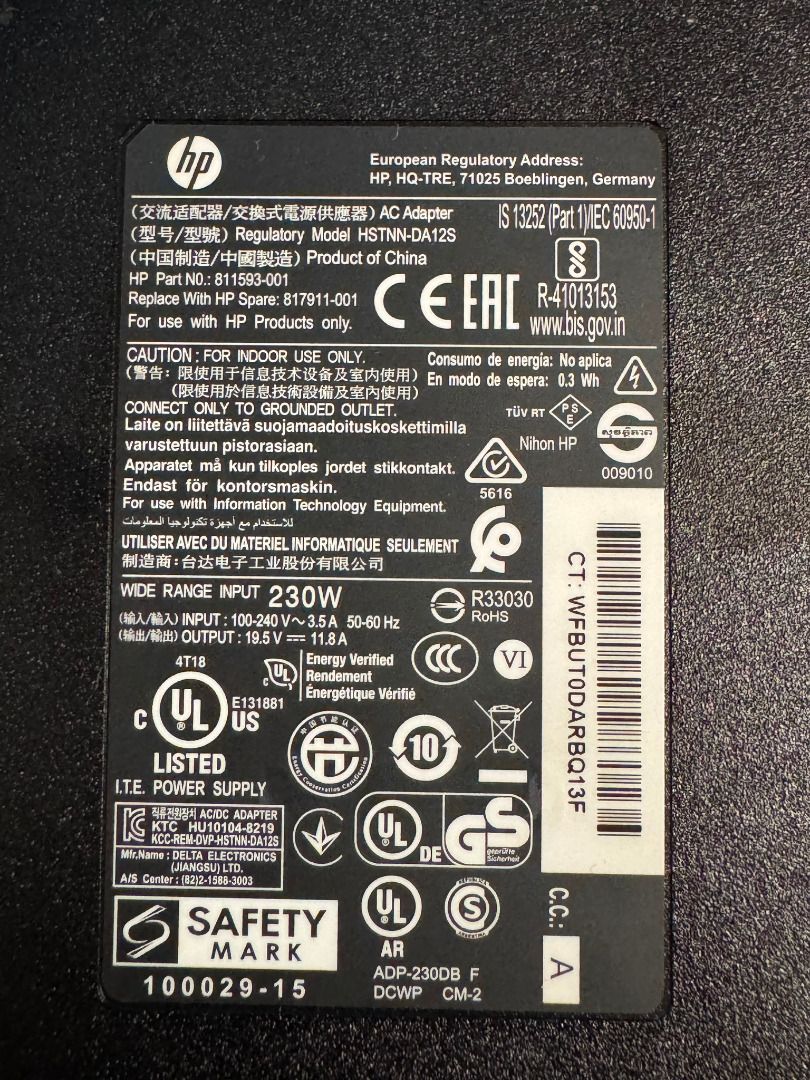 HP 230W AC Adapter Desktop PC Laptop Notebook Charger, Computers & Tech ...