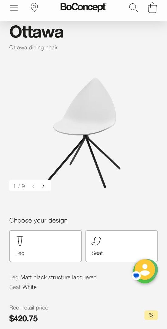 BoConcept Ottawa Dining Chair - White Seat, Black Legs, Furniture ...