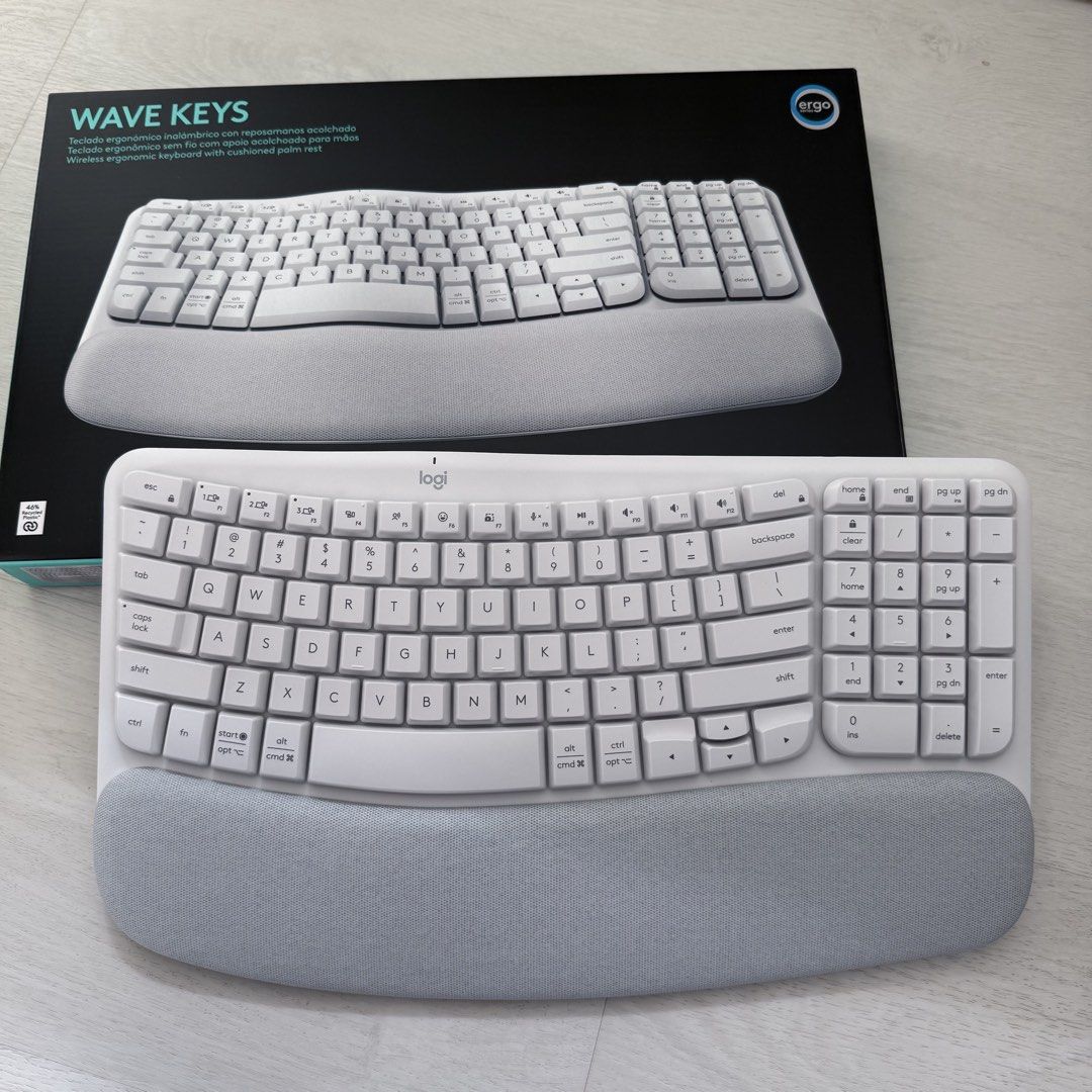 Logitech Wave Keys Ergonomic Wireless Keyboard White, Computers & Tech ...