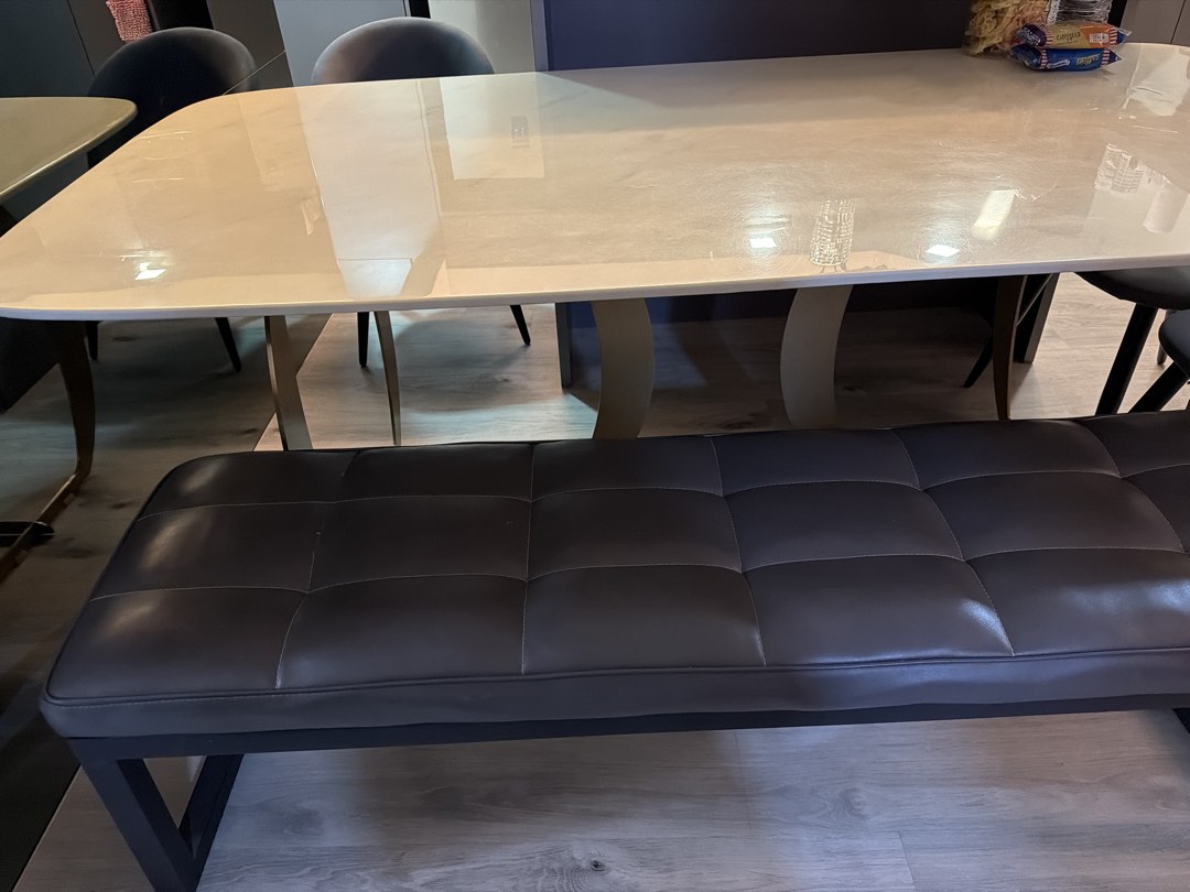 Marble Dining Table with 4 Chairs and Bench, Furniture & Home Living ...
