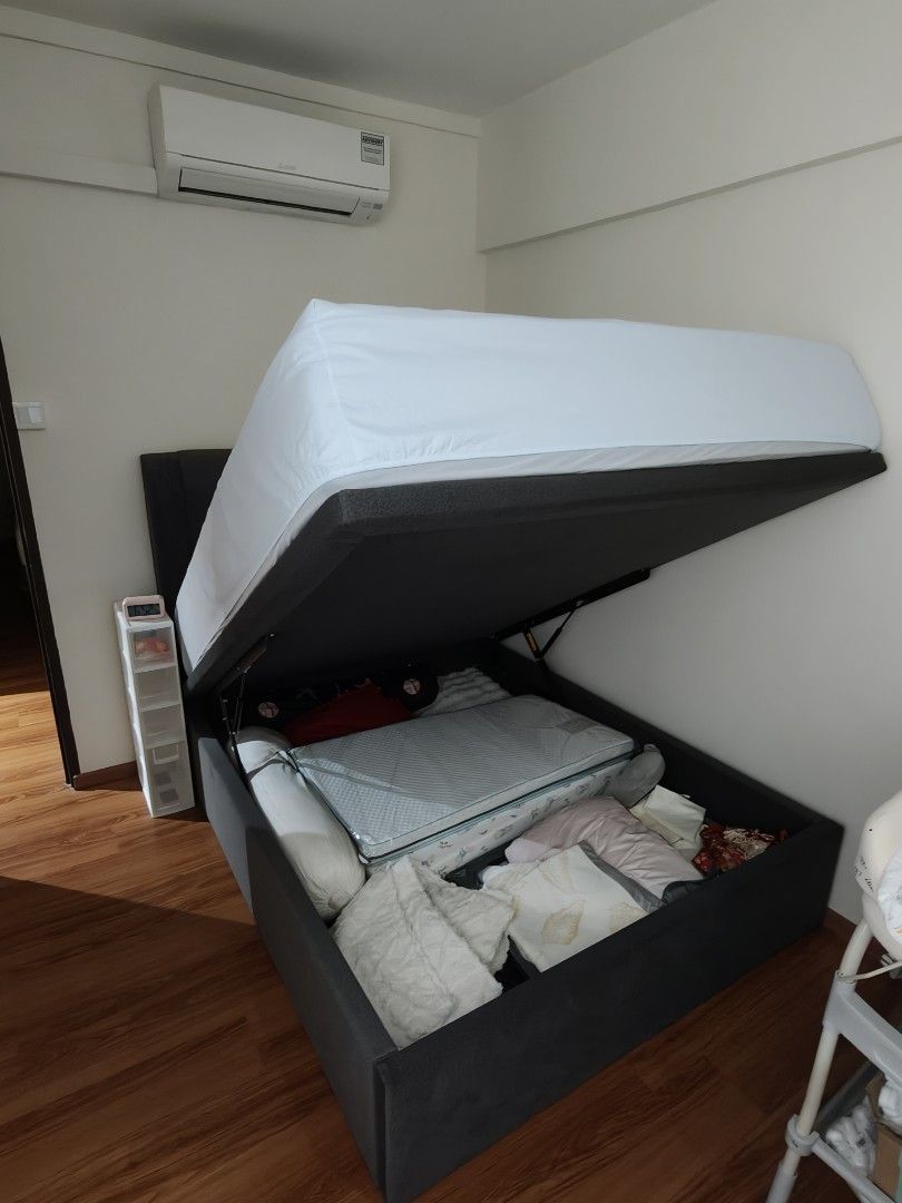 Queen Size Storage Bed Frame with Headboard, Furniture & Home Living ...