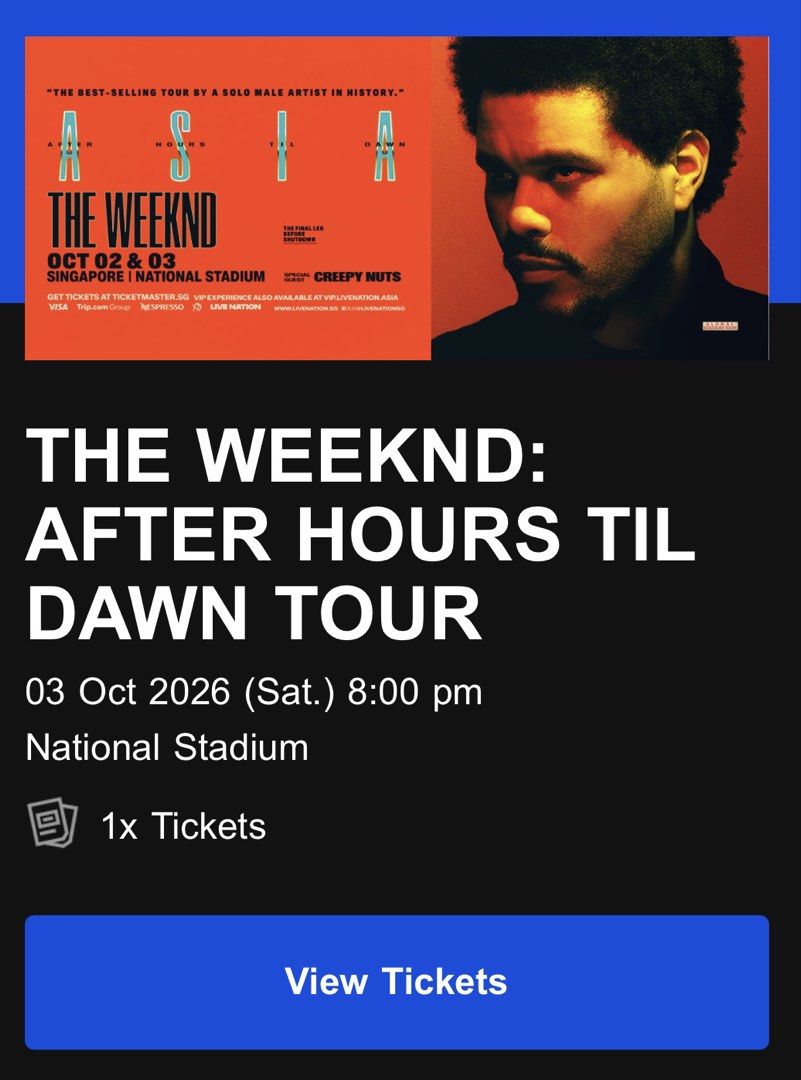 The Weeknd: After Hours Til Dawn Tour Ticket - 3 Oct 2026, Tickets ...