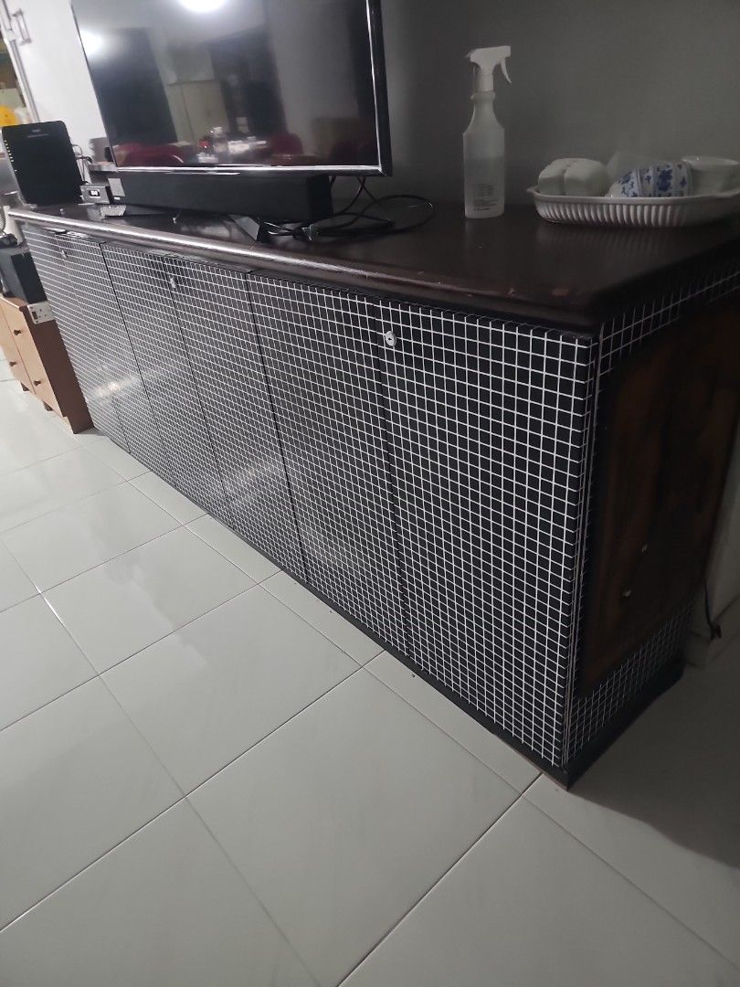Wooden Cabinet with Black and White Grid Pattern Doors, Furniture ...