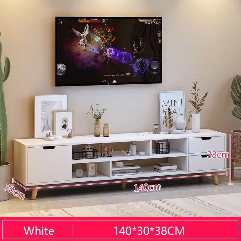 🪜 Simple White TV Console Cabinet Apartment Living Room Dresser Display ...