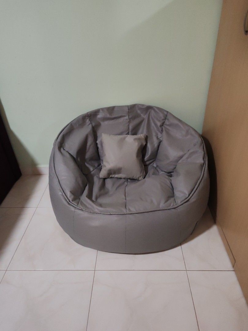 Grey Bean Bag Chair with Pillow, Furniture & Home Living, Furniture ...