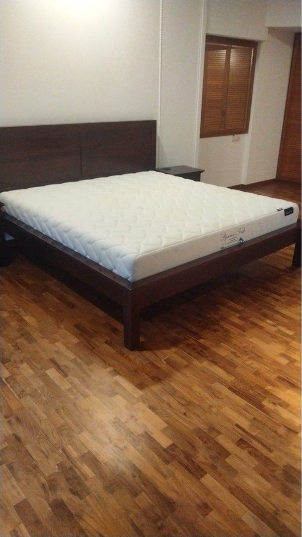 King Size Dark Wood Bed Frame with Mattress, Furniture & Home Living ...