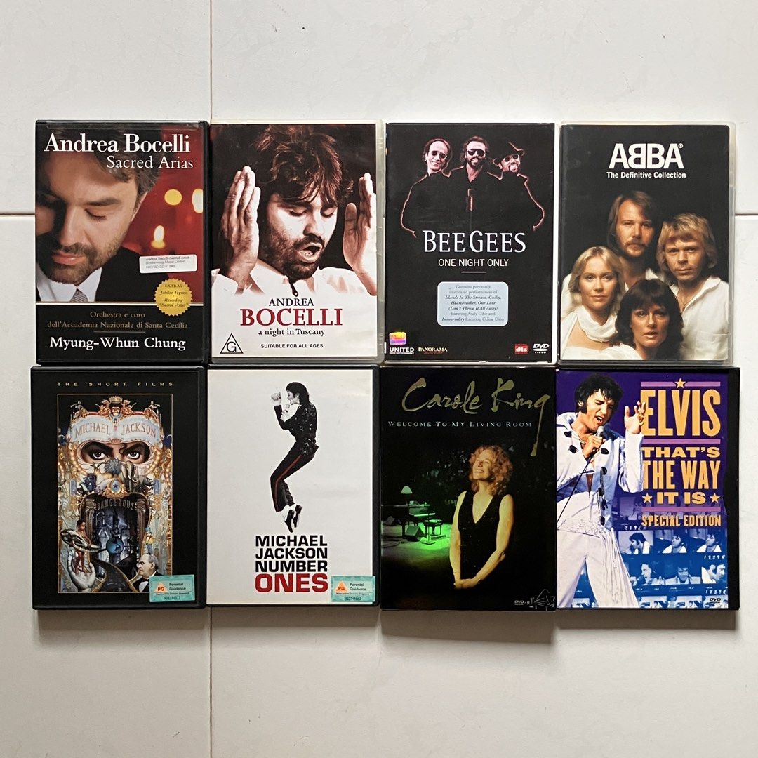 Music DVDs by Andre Bocelli, Michael Jackson, Elvis Presley, ABBA, Bee ...