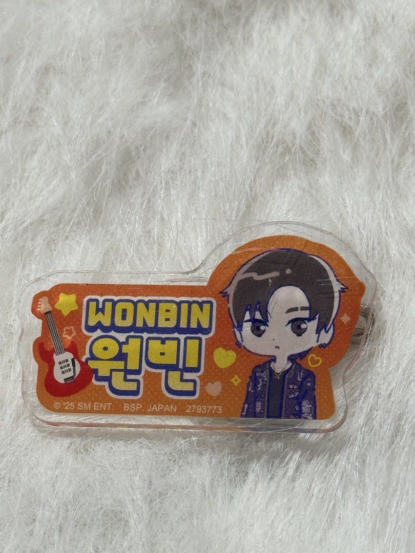 Nostalgic Pop" acrylic name badge featuring Wonbin from the K-pop group ...