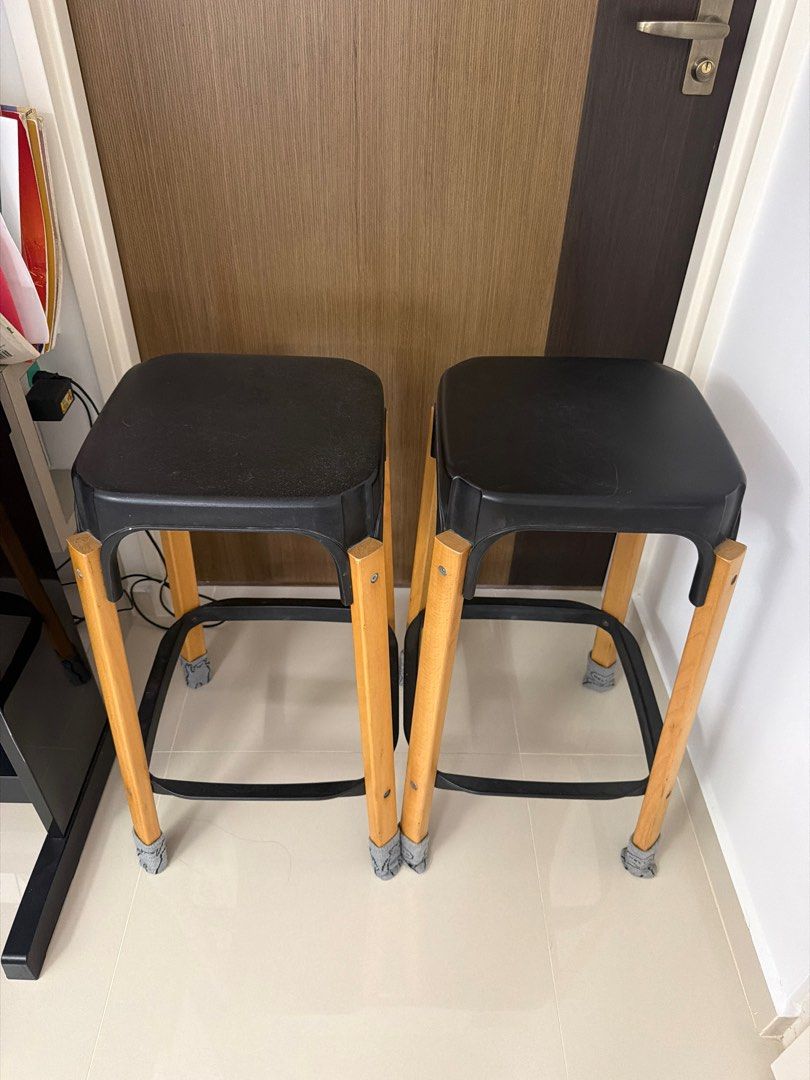 Set of 2 Black and Wood Bar Stools, Furniture & Home Living, Furniture ...