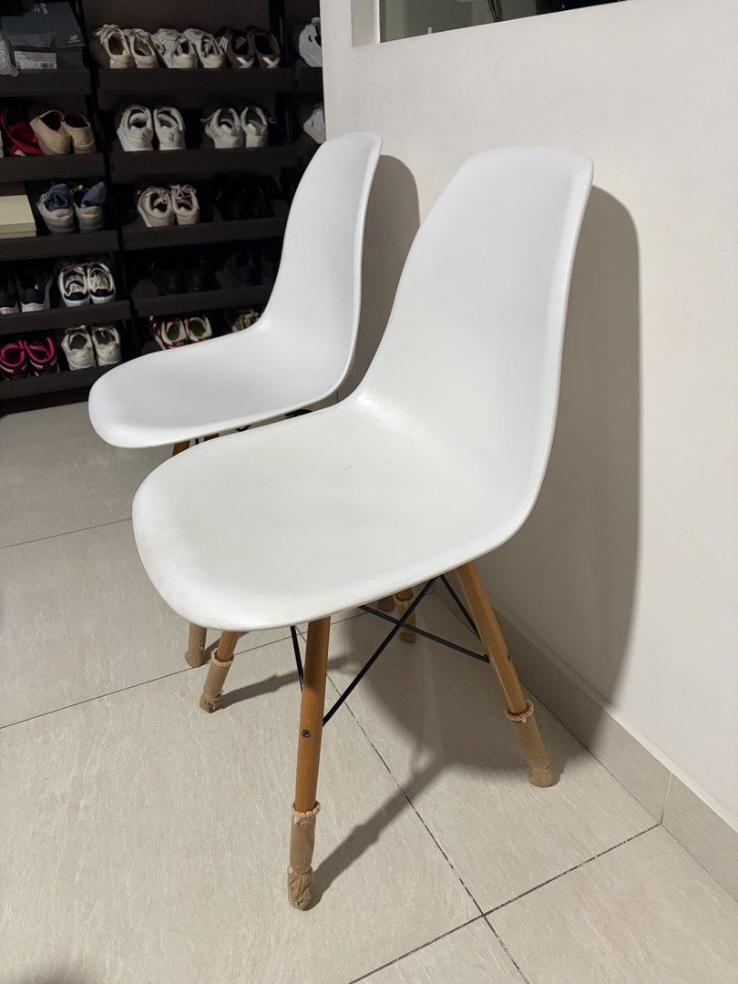 Set of 2 White Eames Style Dining Chairs, Furniture & Home Living ...