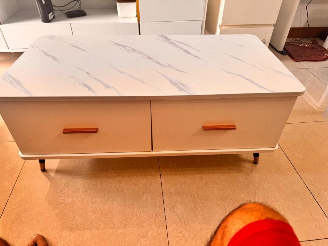 White Coffee Table with 2 Drawers, Furniture & Home Living, Furniture ...