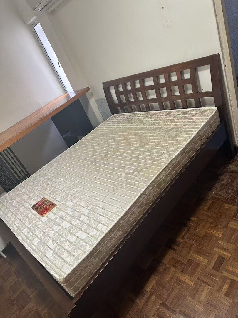 Wooden Bed Frame with Mattress, Furniture & Home Living, Furniture, Bed ...