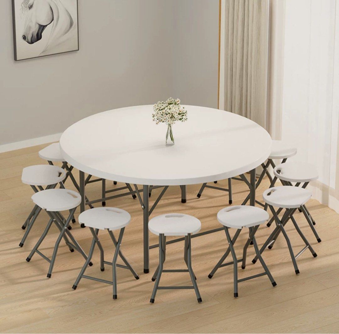 Brand New 1.35M Round Folding Table - White, Heavy Duty Steel Frame ...
