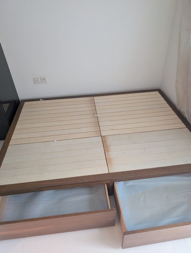 MUJI Oak Storage Bed Frame Double, Furniture & Home Living, Furniture ...