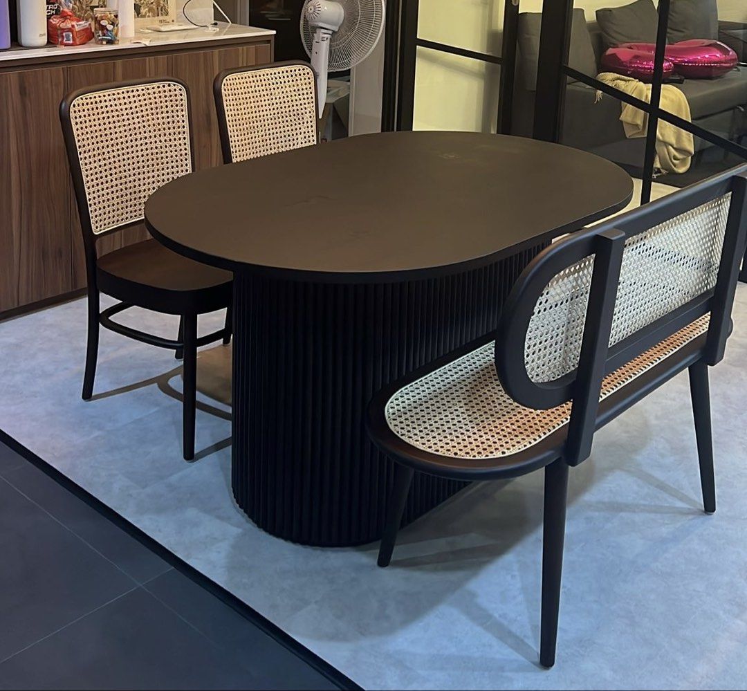 Oval Rattan Dining Table with 2 chairs & 1 Bench, Furniture & Home ...