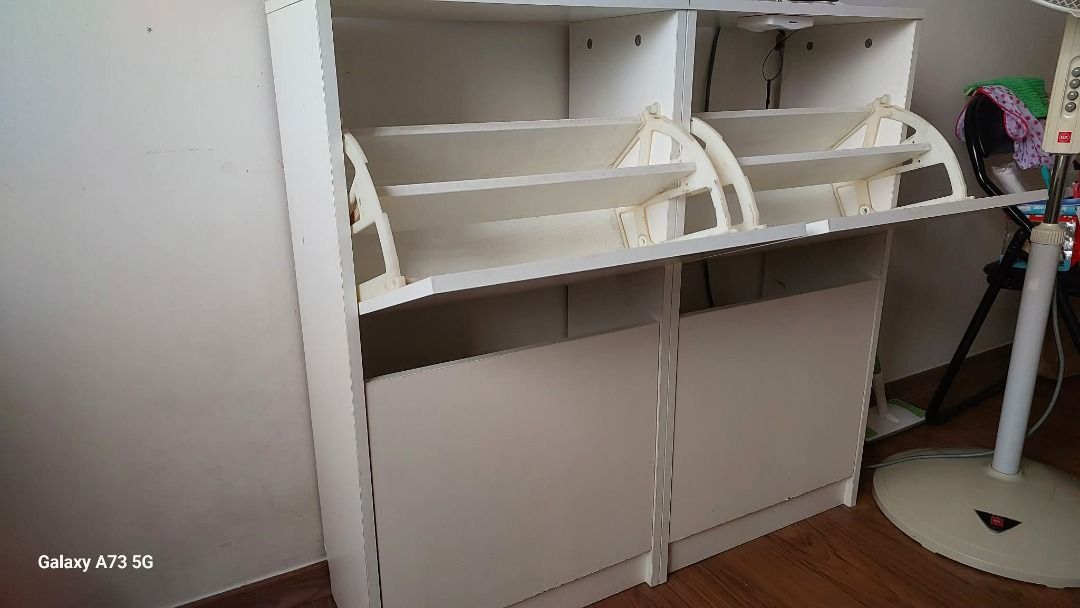 2x Ikea Bissa White 2-Tier Flip Door Shoe Cabinet, Furniture & Home ...