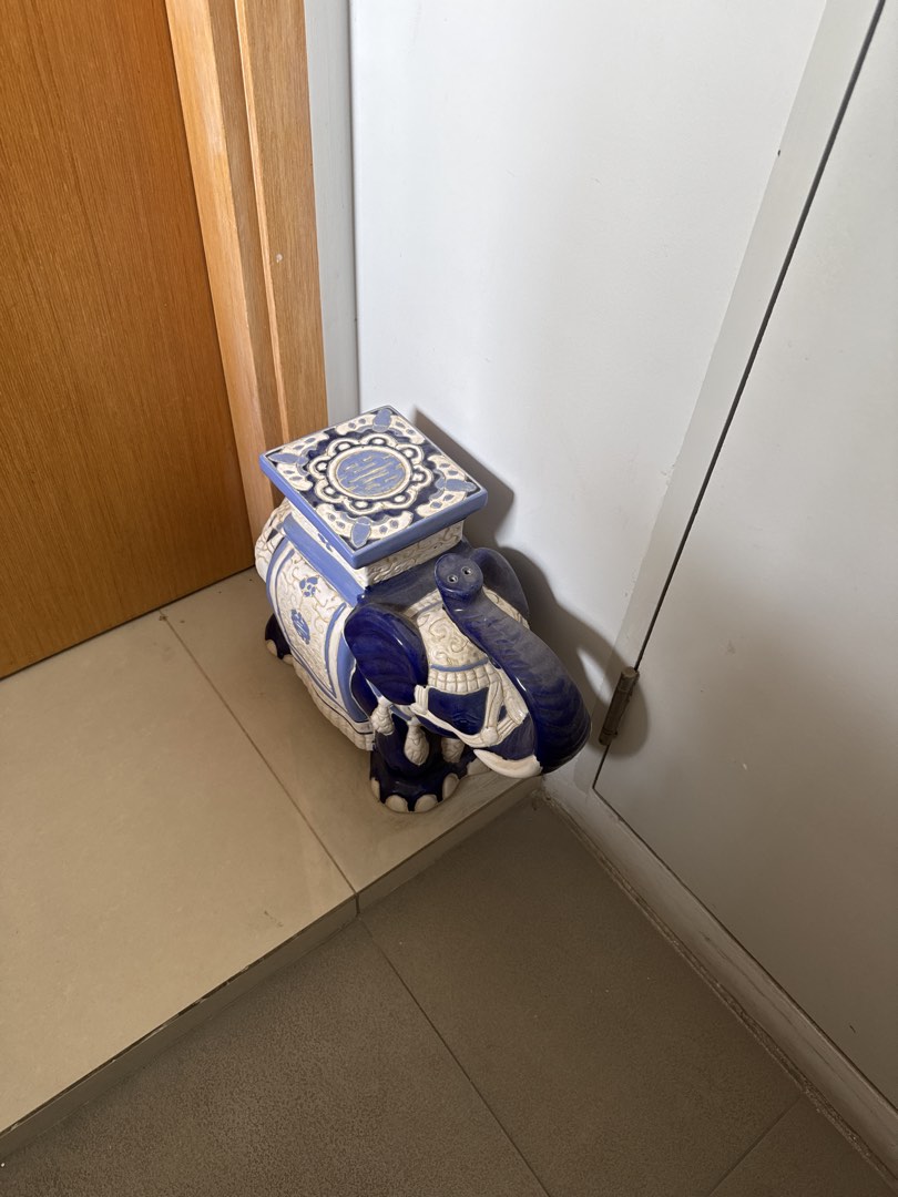 Blue and White Ceramic Elephant Stool/Table, Furniture & Home Living ...