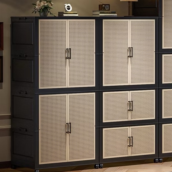 Rattan Style Wardrobe Cabinet | Foldable Wardrobe Storage Cabinet ...