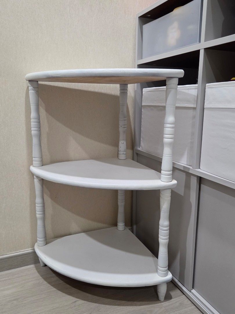White 3-Tier Corner Shelf Stand, Furniture & Home Living, Furniture ...