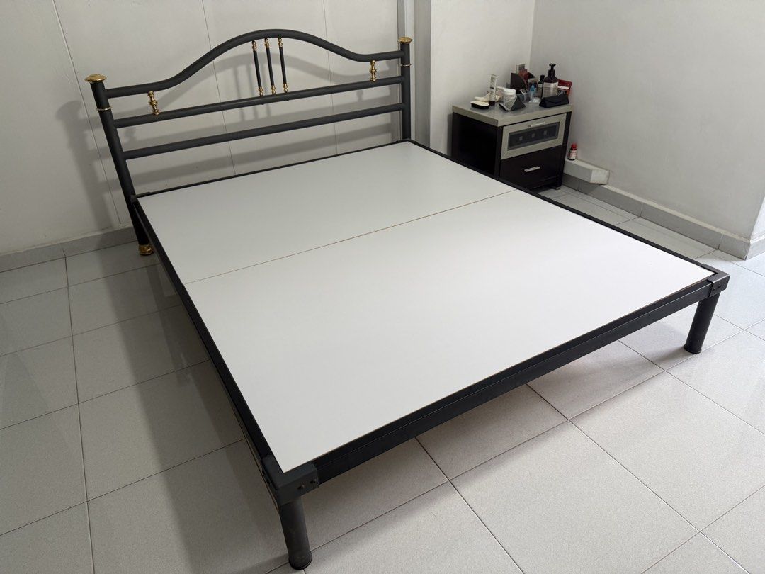 Cellini Metal Bed Frame with Gold Accents - Queen Size, Furniture ...
