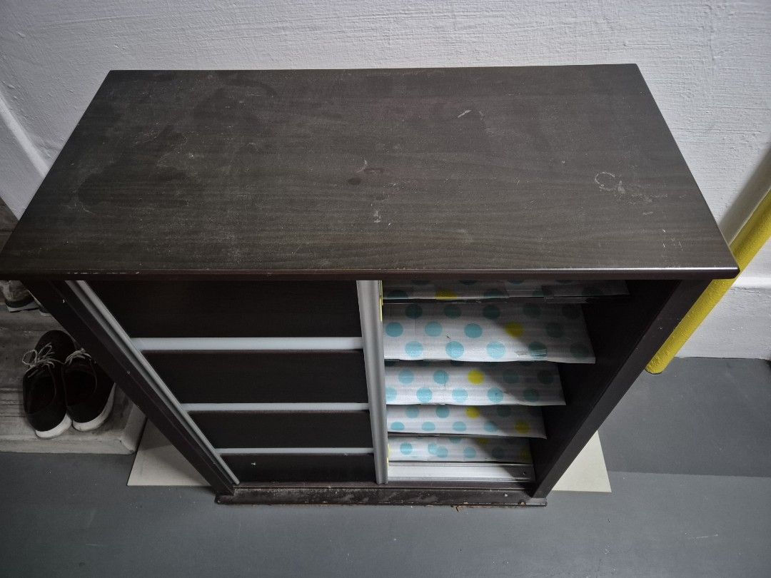 Dark Brown Storage Cabinet with Sliding Doors, Furniture & Home Living ...