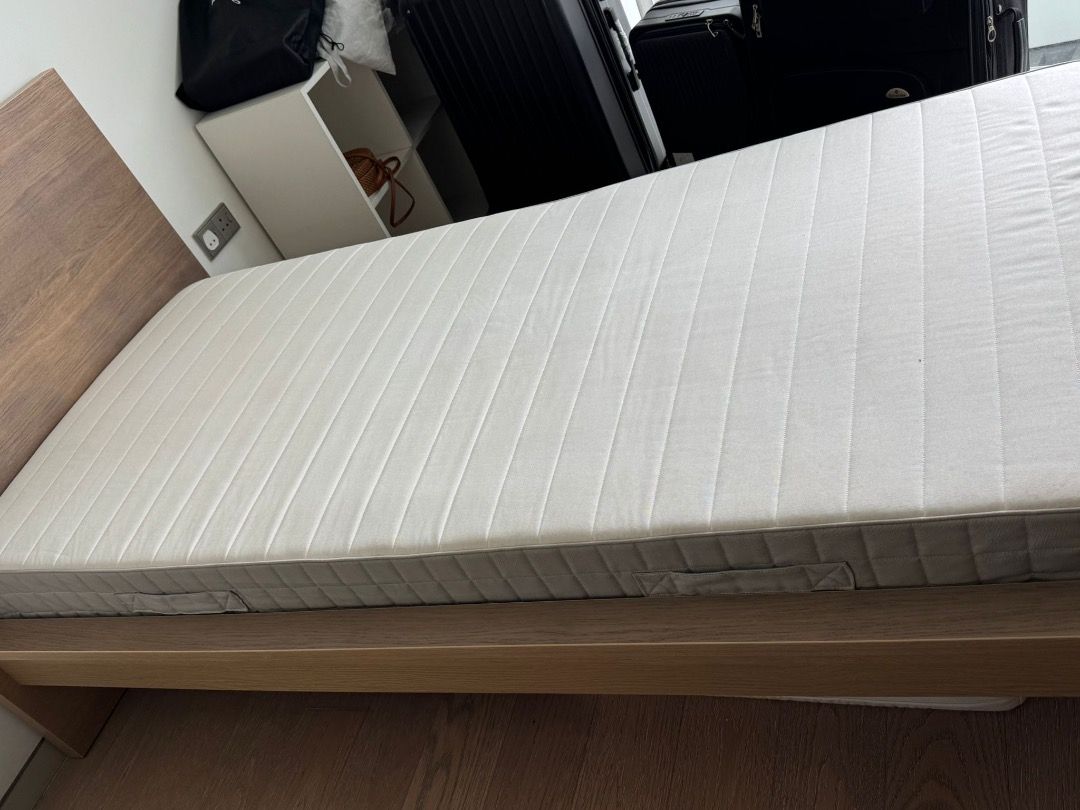 IKEA Malm Single Bed Frame with Mattress, Furniture & Home Living ...
