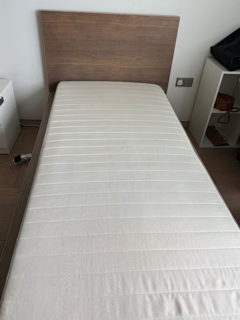 IKEA Malm Single Bed Frame with Mattress, Furniture & Home Living ...