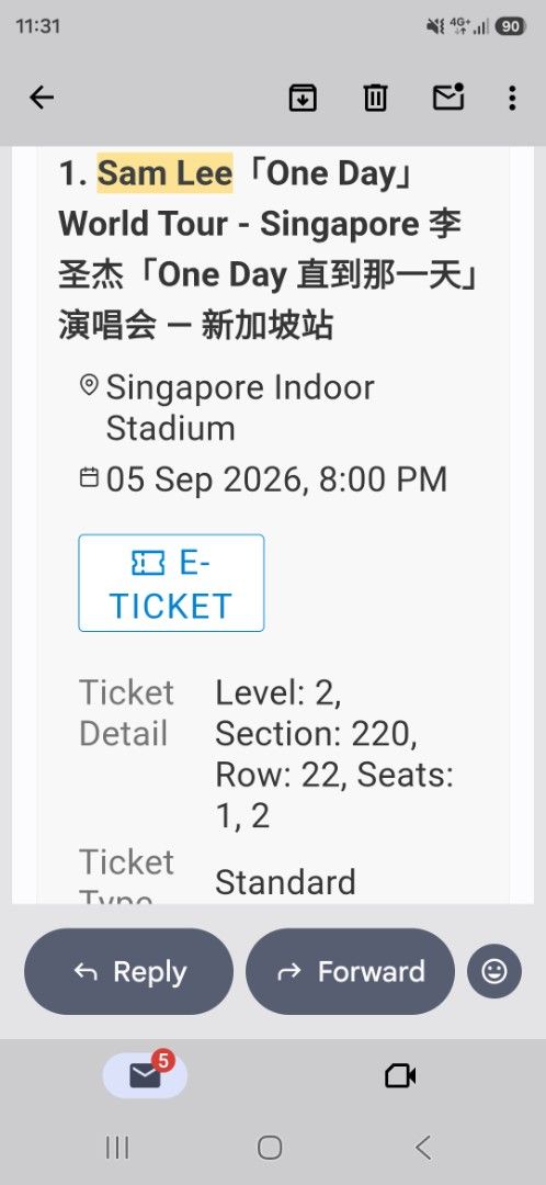 Sam Lee One Day World Tour Singapore 2026 Ticket, Tickets & Vouchers ...