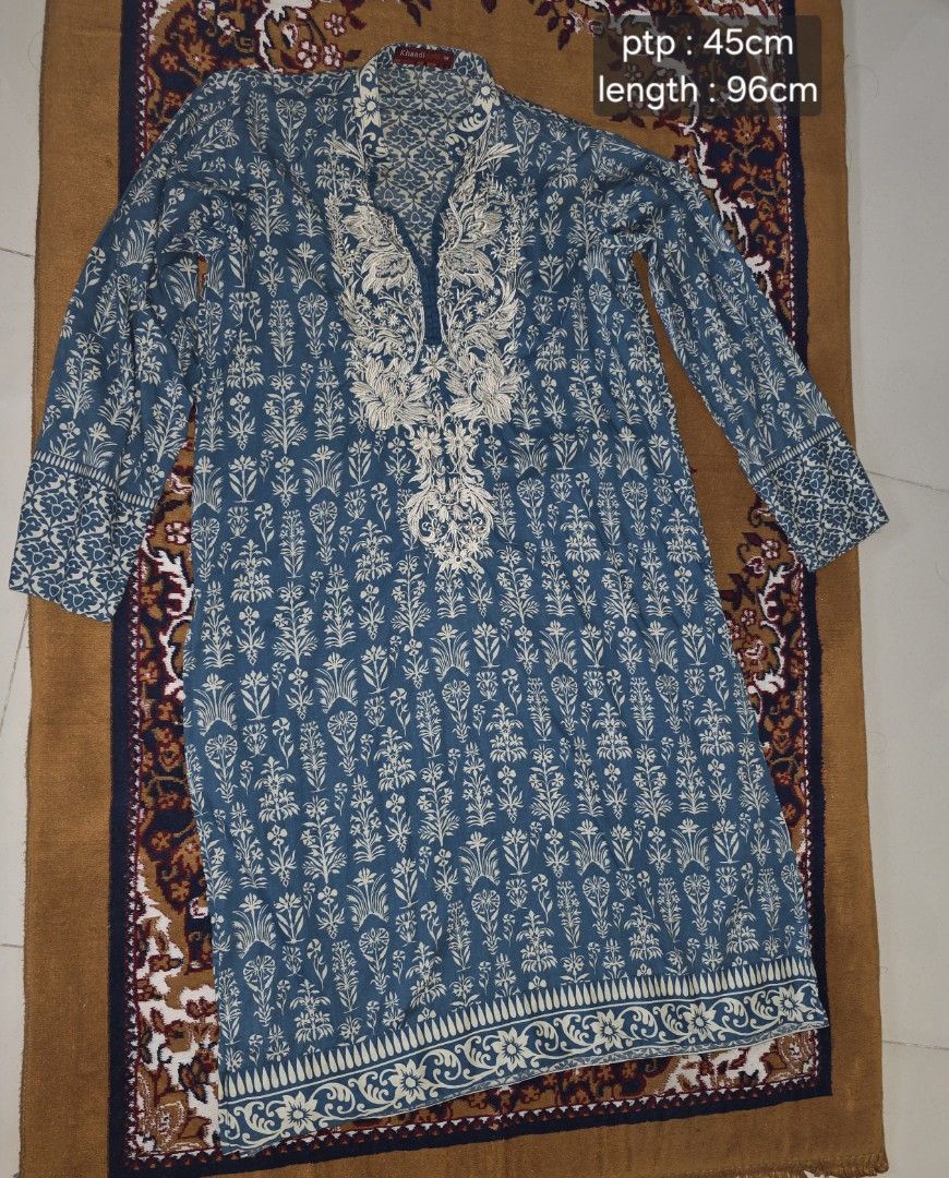 Khaadi Blue & White Kurta PTP, Women's Fashion, Dresses & Sets ...