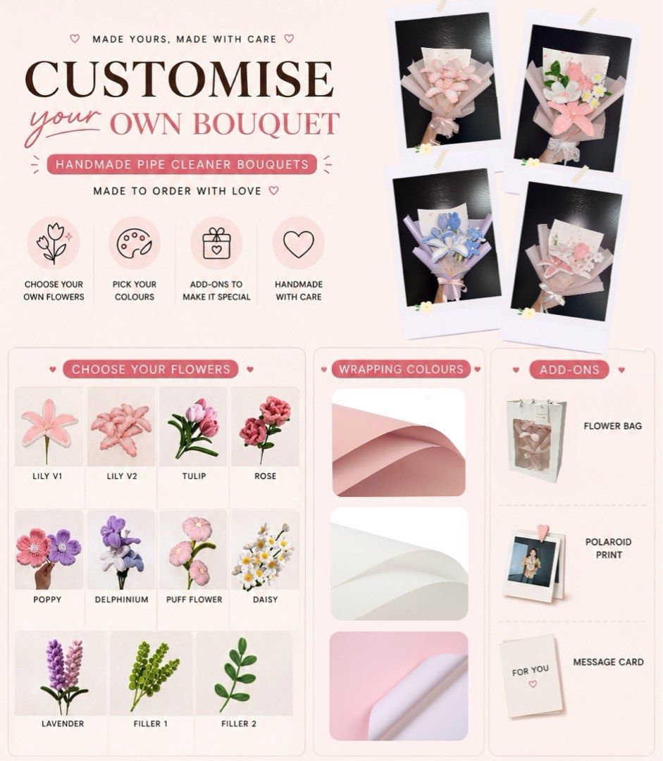 Customisable Handmade Pipe Cleaner Flower Bouquets, Hobbies & Lifestyle ...