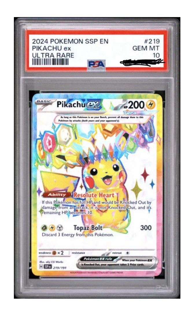 2024 POKEMON SSP EN-SURGING SPARKS #219 PIKACHU EX ULTRA RARE PSA 10 ...