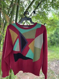 Vintage Style Abstract European Knit Sweater Geometric Pattern 90s ...